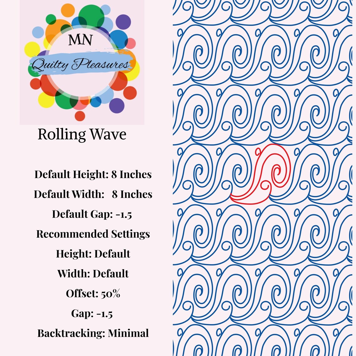 Rolling Wave Edge to Edge Pantograph Quilting Pattern Continuous Line ...