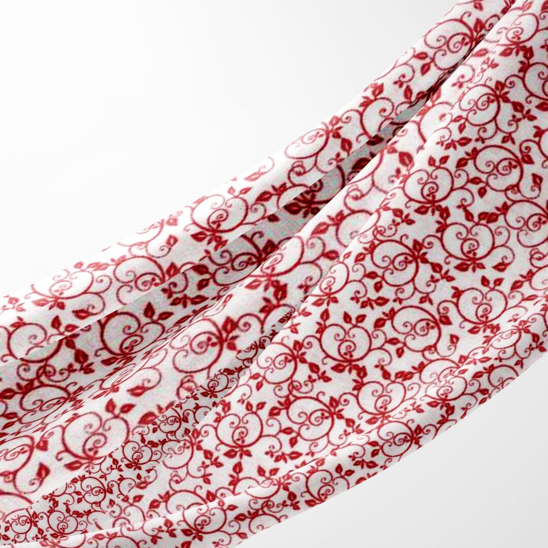 White Red Quilting Fabric Floral Scroll Cotton Home Decor Sewing ...