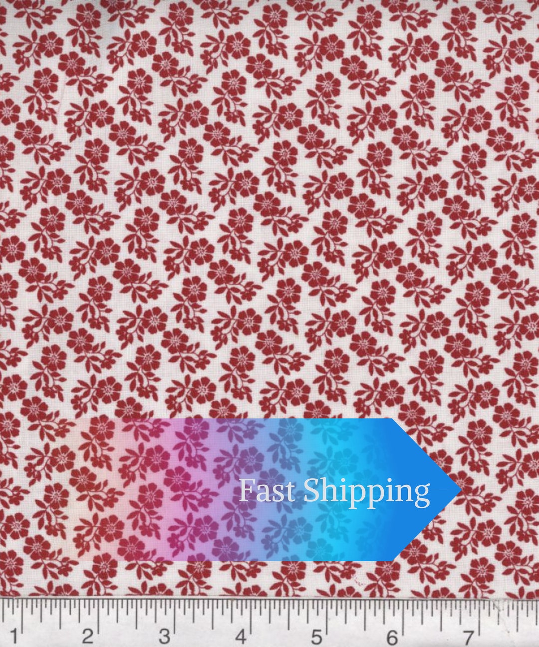 Red on White Floral 45 100% Cotton Quilting Fabric by the Yard ...