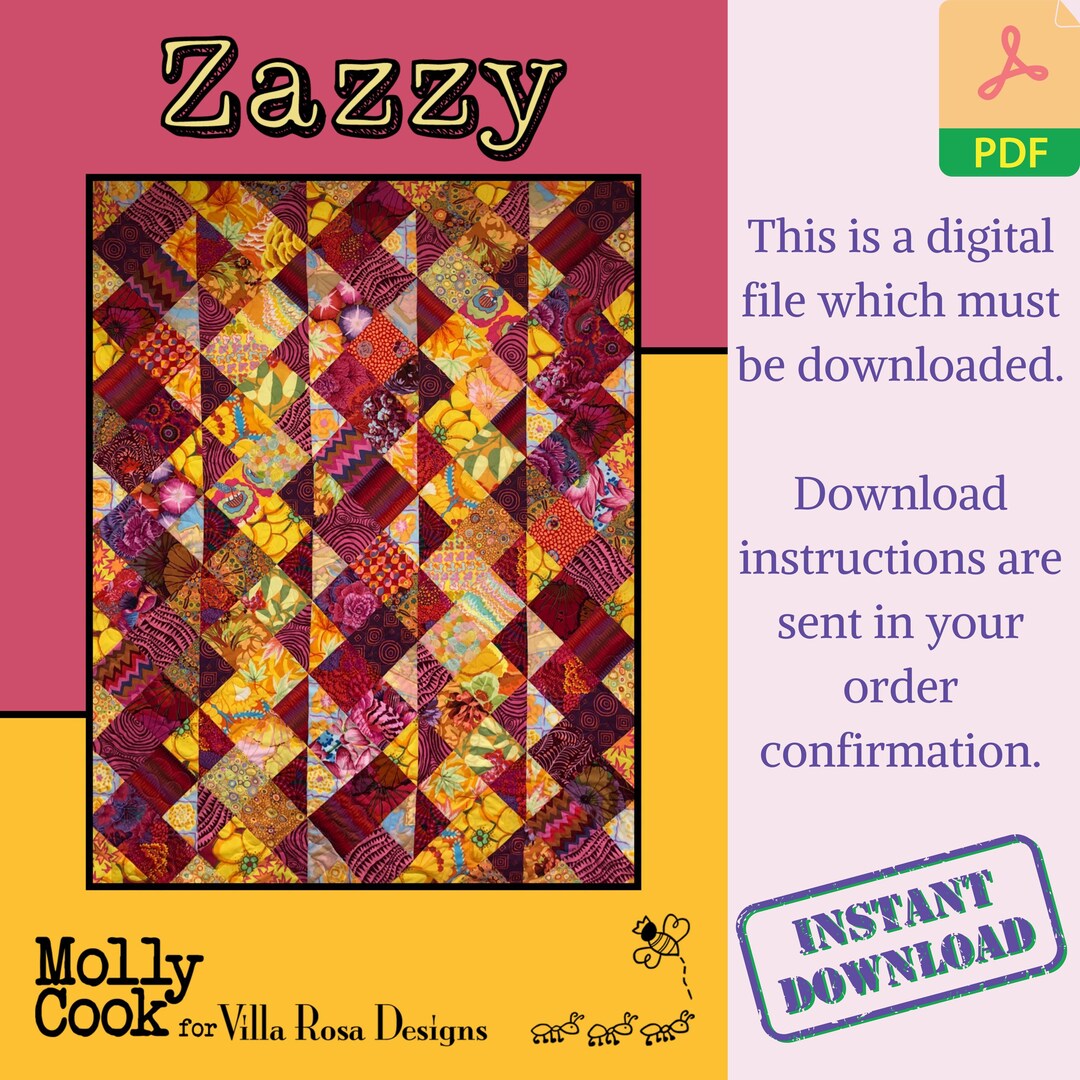 Zazzy Digital Quilt Pattern Squares and Half Square Triangle Scrappy Quilt Wall Hanging Quilted ...
