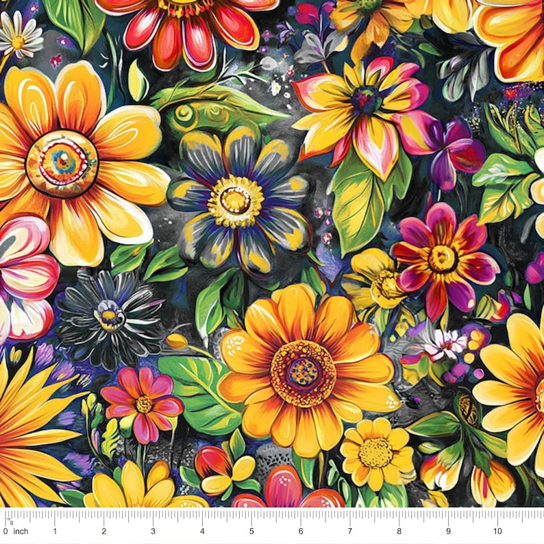 Wide Quilting Cotton Fabric Yardage Turquoise Background Floral Print ...