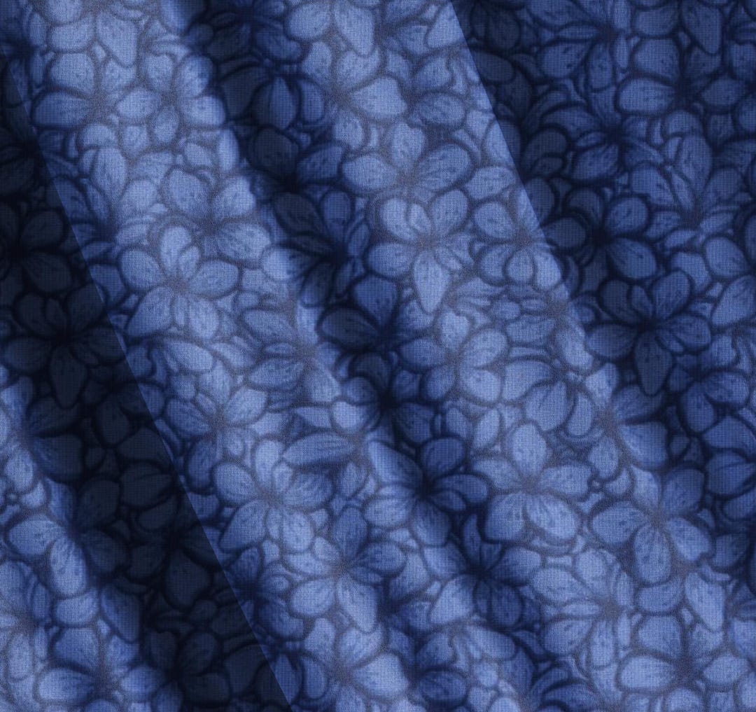 Navy Blue Floral Fabric by the Half Yard Tone on Tone Blue Cotton ...