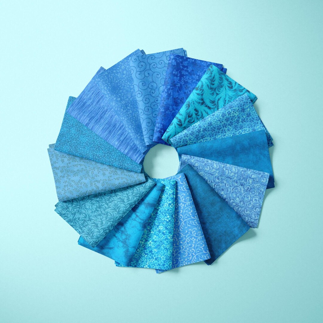 Turquoise Fat Quarter Bundle Teal Blue Quilt Fabric Tone on Tone Cotton ...
