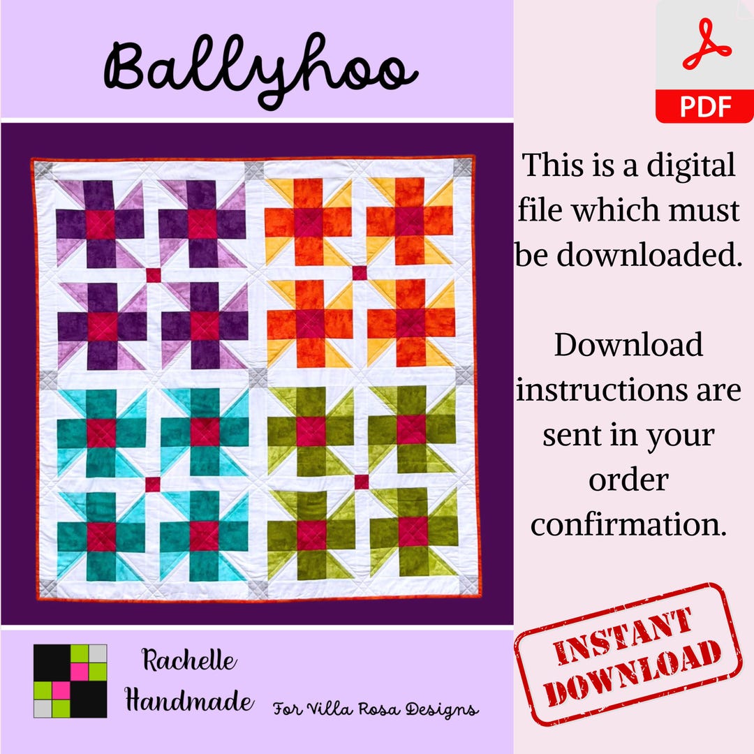 Ballyhoo Digital Quilt Pattern Half Square Triangle Wall Hanging Quilted Lap Throw Patchwork ...