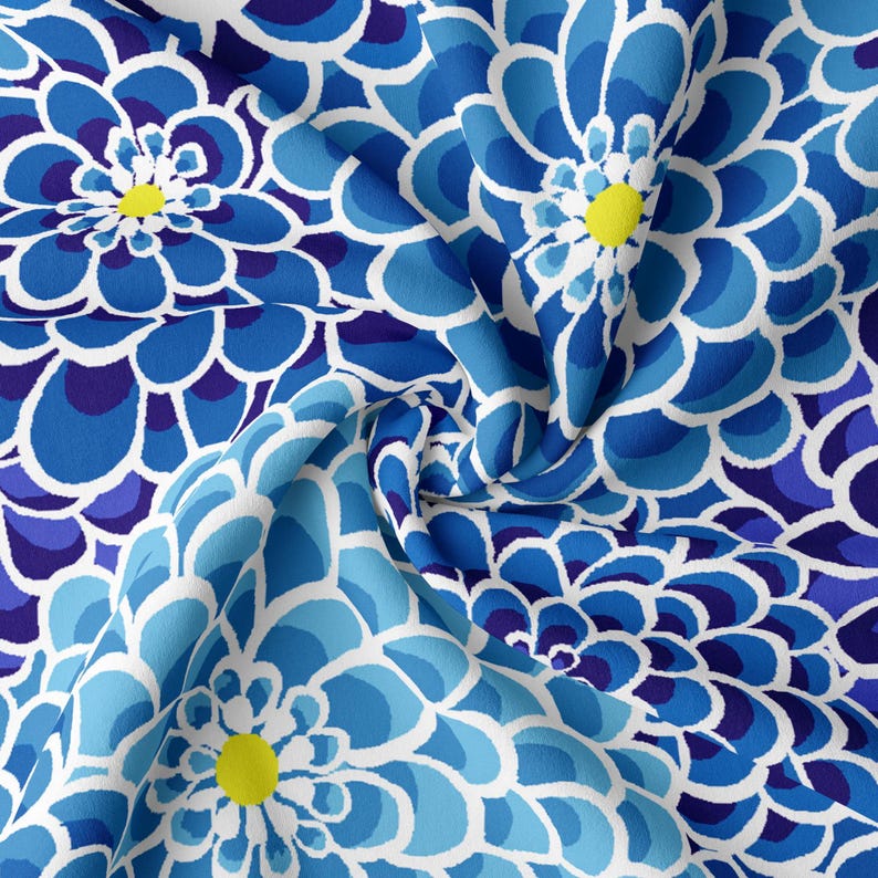Blue Floral Packed Dahlia Ball Cotton Quilting Fabric by HALF Yard Blue ...