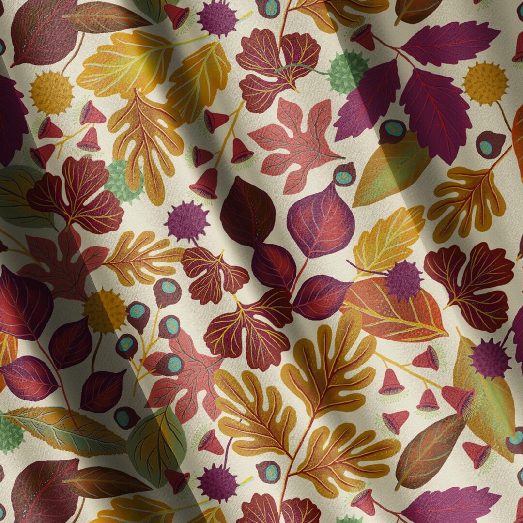 Fall Fabric by the Half Yard Continuous Autumn Leaves Thanksgiving Fabric Fall Leaves Cotton ...
