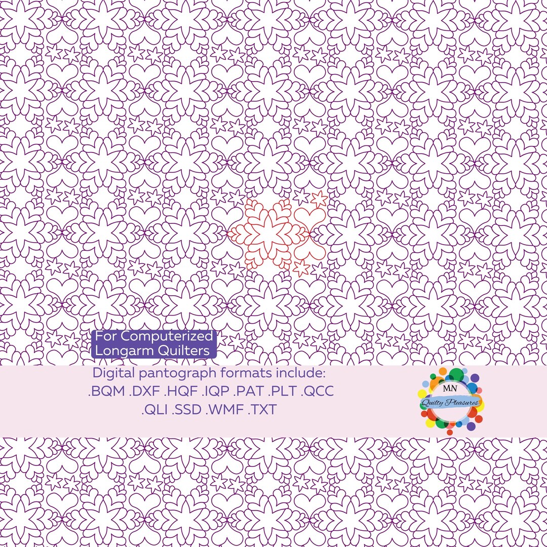 Heart and Star Edge to Edge Pantograph Continuous Line Floral Heart ...