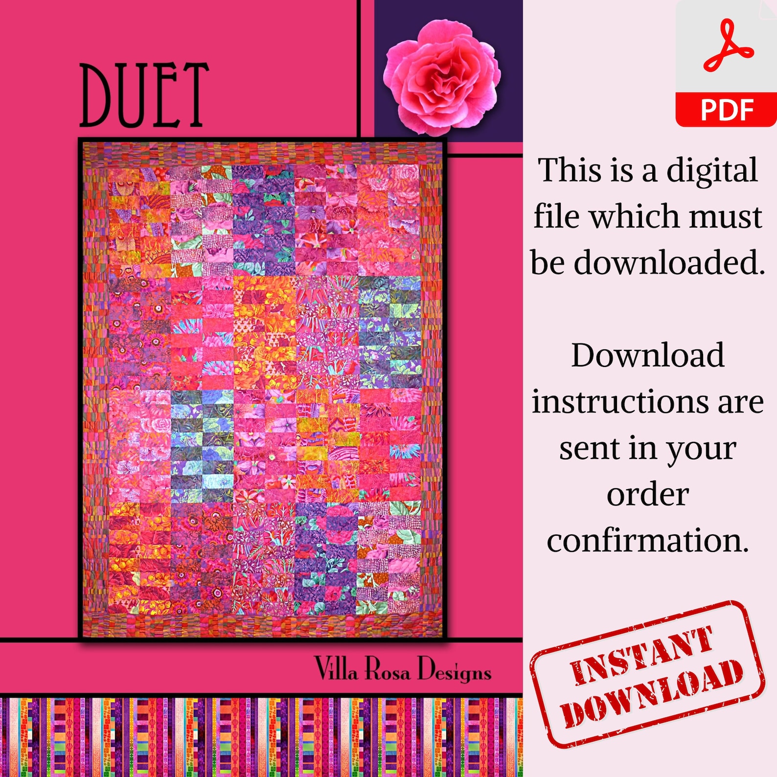 Duet Jelly Roll Friendly Quilt Pattern Lap Size Quilt Pattern Wall ...