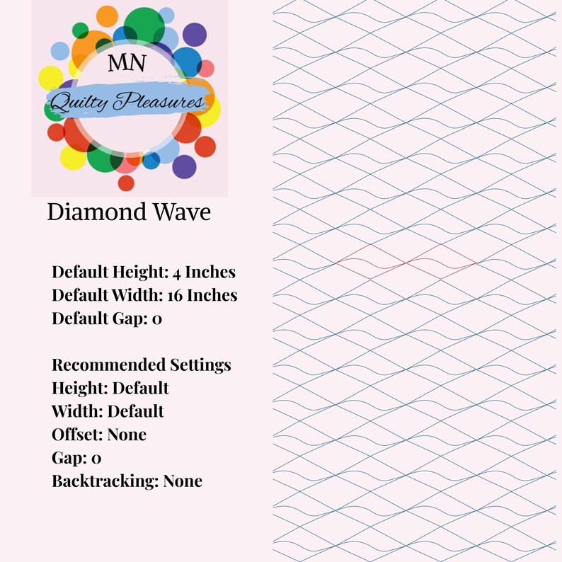 Diamond Wave E2E Pantograph for Long Arm Continuous Line Quilt Pattern ...