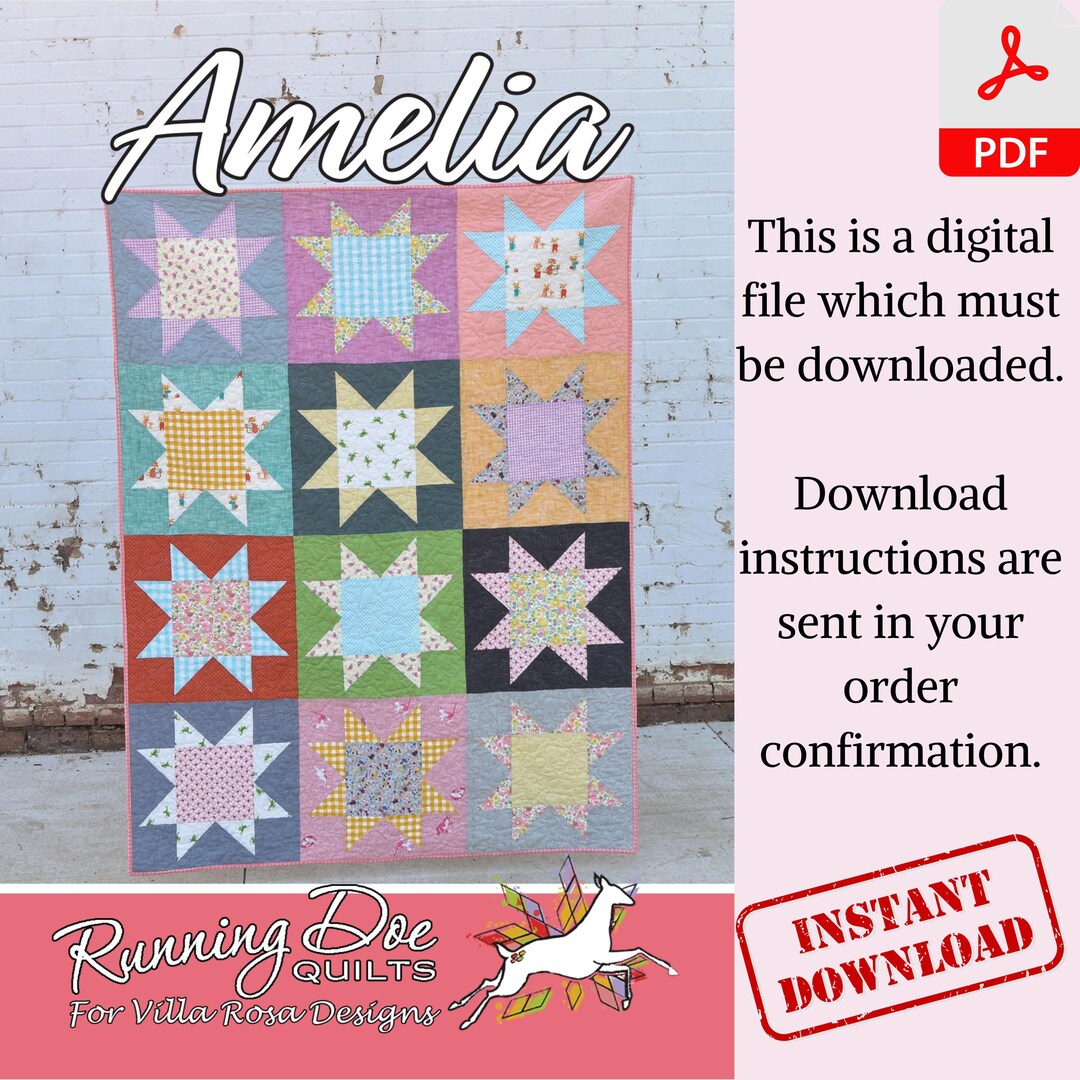 Amelia Digital Quilt Pattern Fat Quarter Traditional Flying Geese Star ...