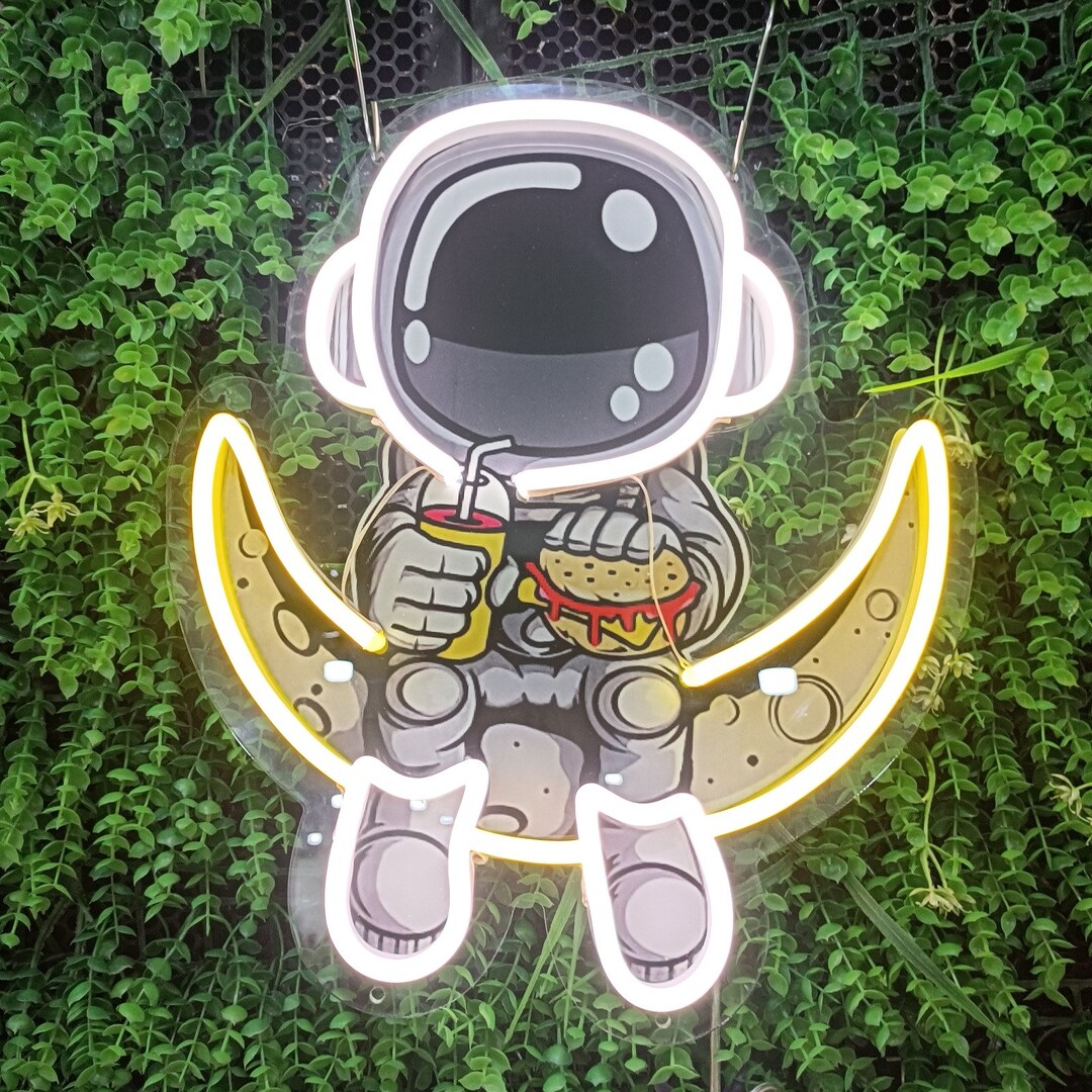 Moon Astronaut Neon Sign - Moon Custom Neon Sign - Anime Neon Sign ...