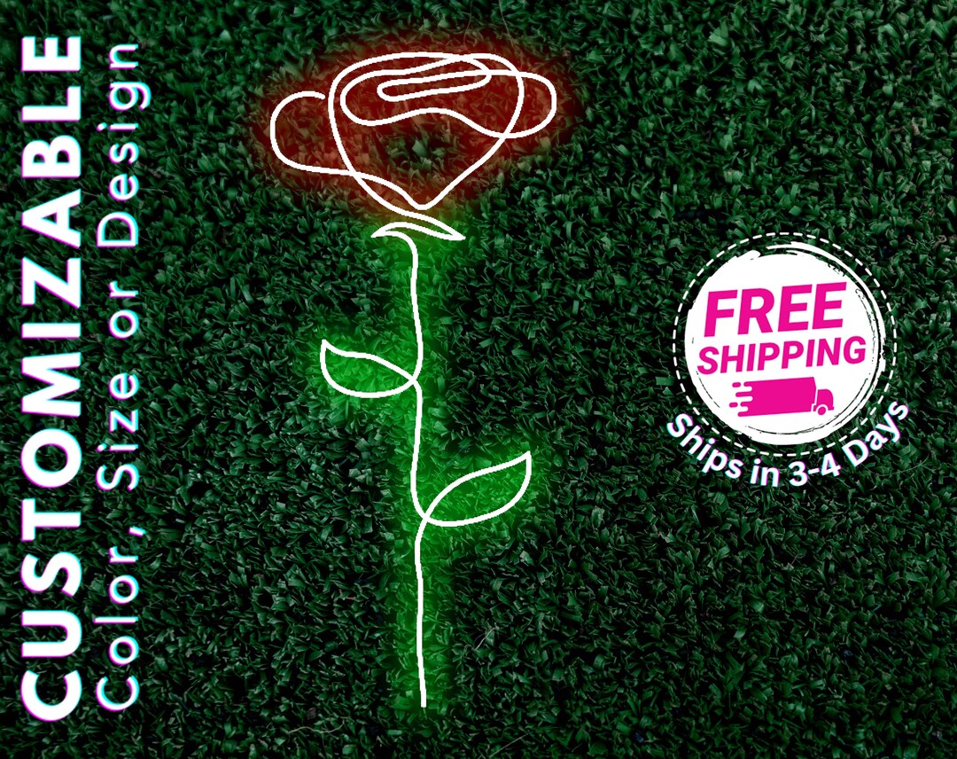 Rose Neon Sign Rose Custom Neon Sign Neon Sign Wall Decor Neon Sign ...