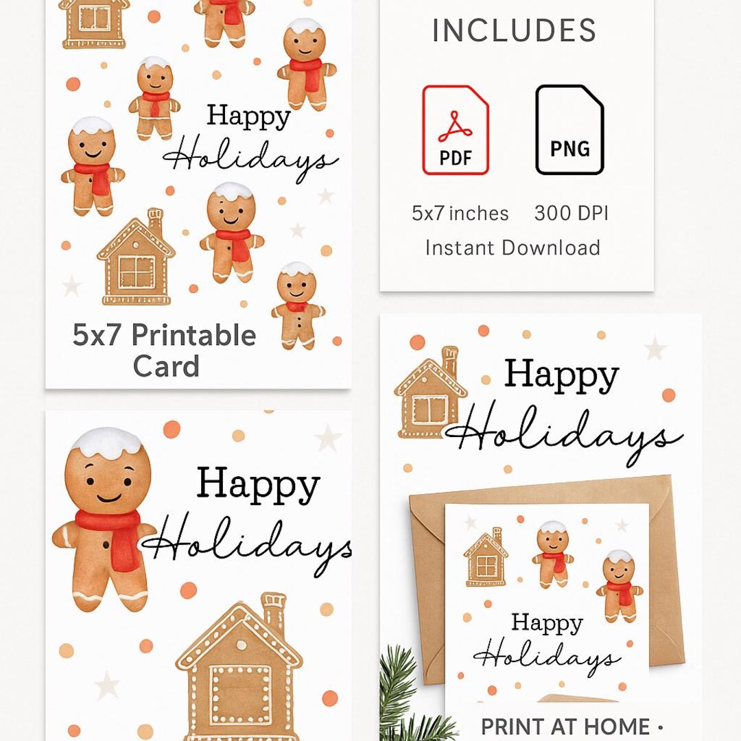 Holiday Gingerbread Cookie Card (digital Download) - Etsy