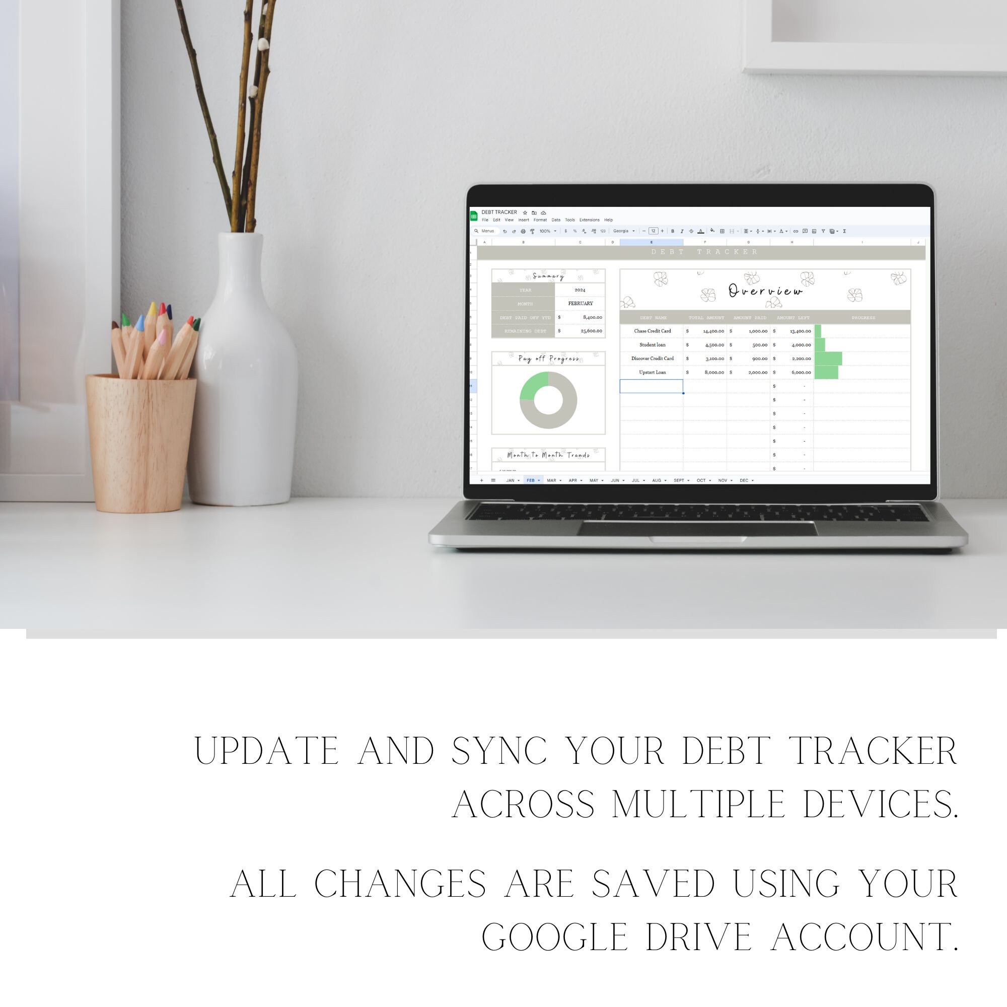 Debt Tracker | GOOGLE SHEETS | Yearly | Monthly | Template | Minimalist ...