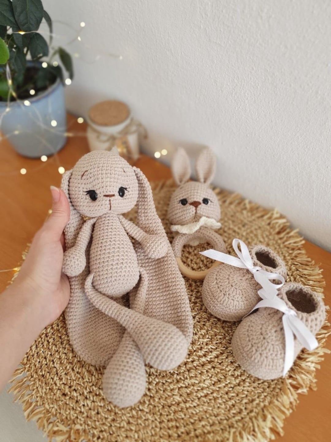 Long Ear Rabbit Toy Knitted Bunny Newborn Toys Safety Toys Solid Color ...