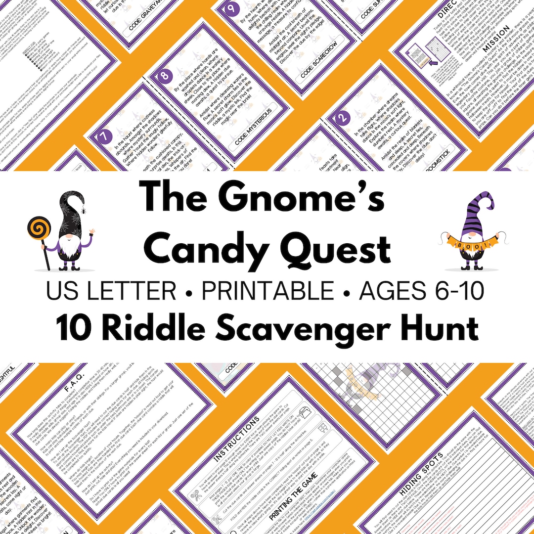 Halloween Treasure Hunt – Gnome’s Candy Quest Party Game – 10 Riddle ...