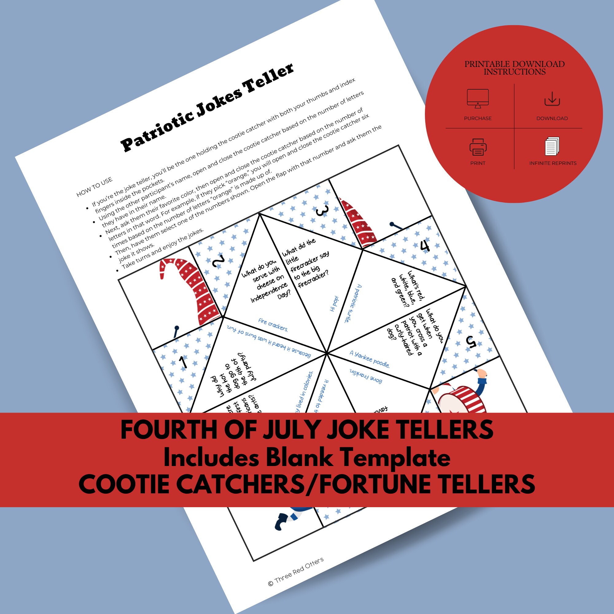 Fourth of July Cootie Catcher With Jokes Bundle | Three Patriotic ...