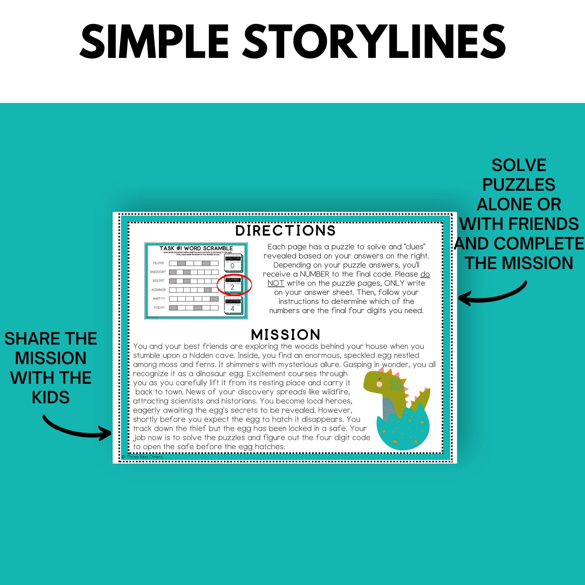 Dinosaur Escape Game – the Missing Dinosaur Egg Party Game – 6 Puzzle ...