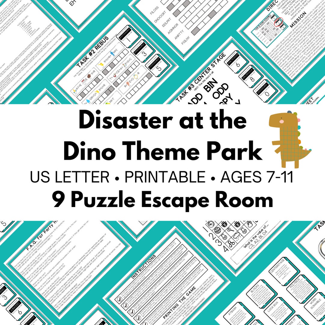 Dinosaur Escape Game – Disaster at the Dino Theme Park Party Game – 9 ...