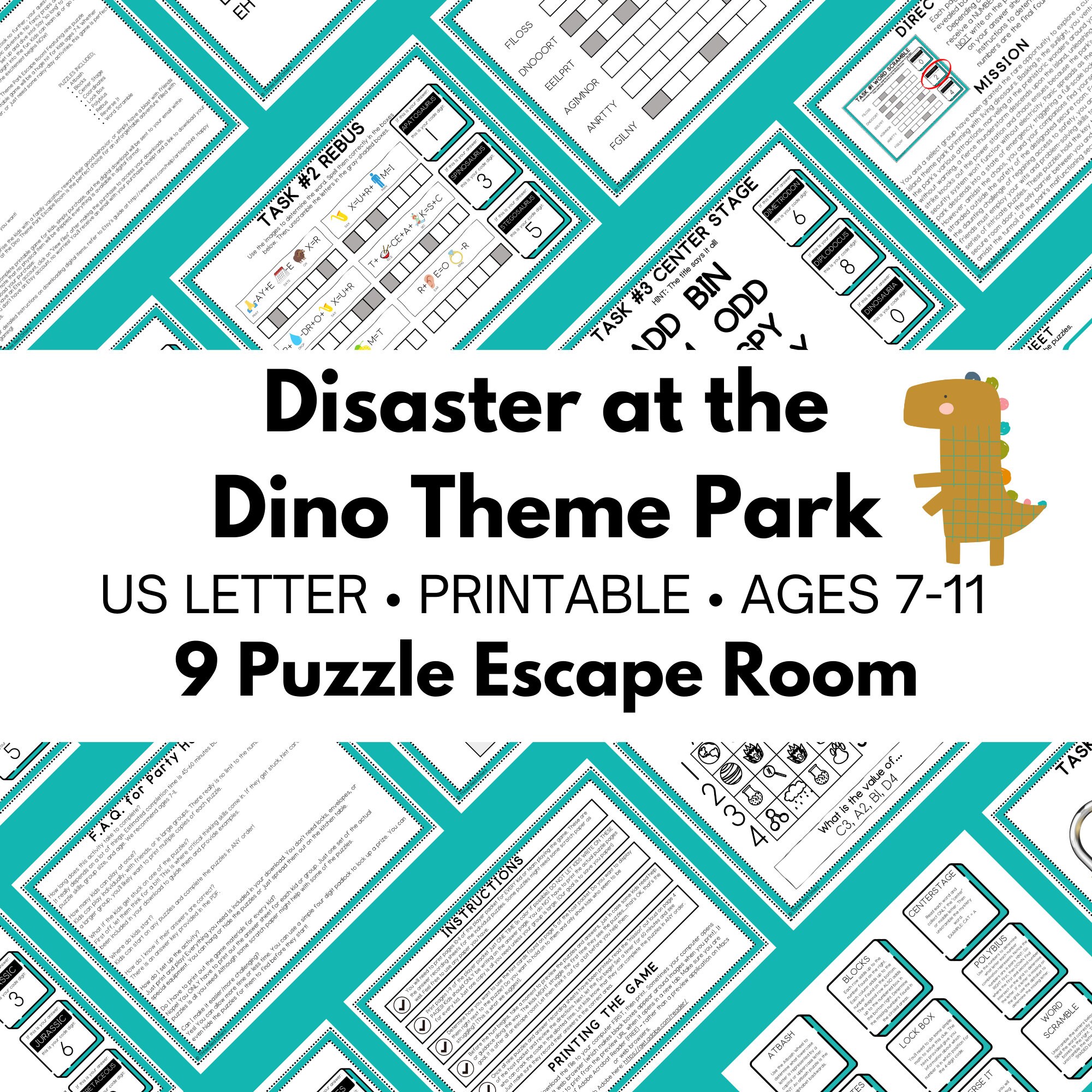 Dinosaur Escape Game – Disaster at the Dino Theme Park Party Game – 9 ...
