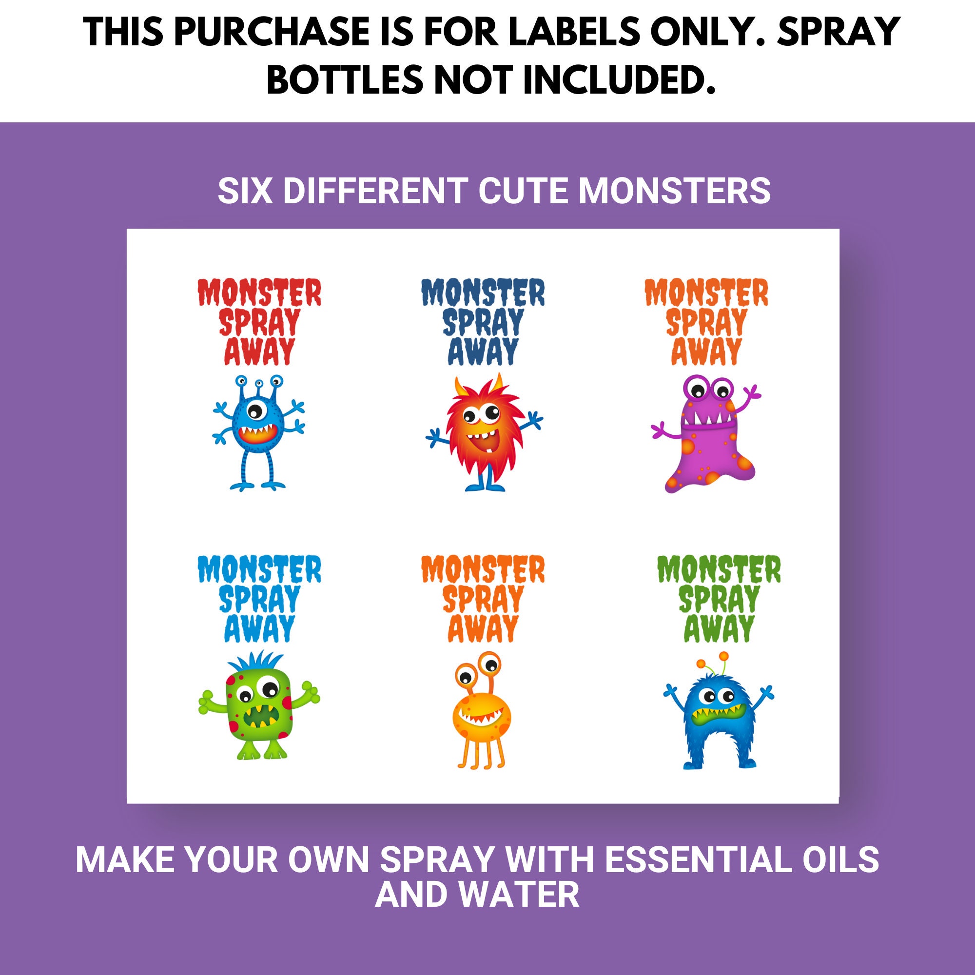 Cute Monster Spray Away Get Rid of Monsters Spray Labels - Etsy