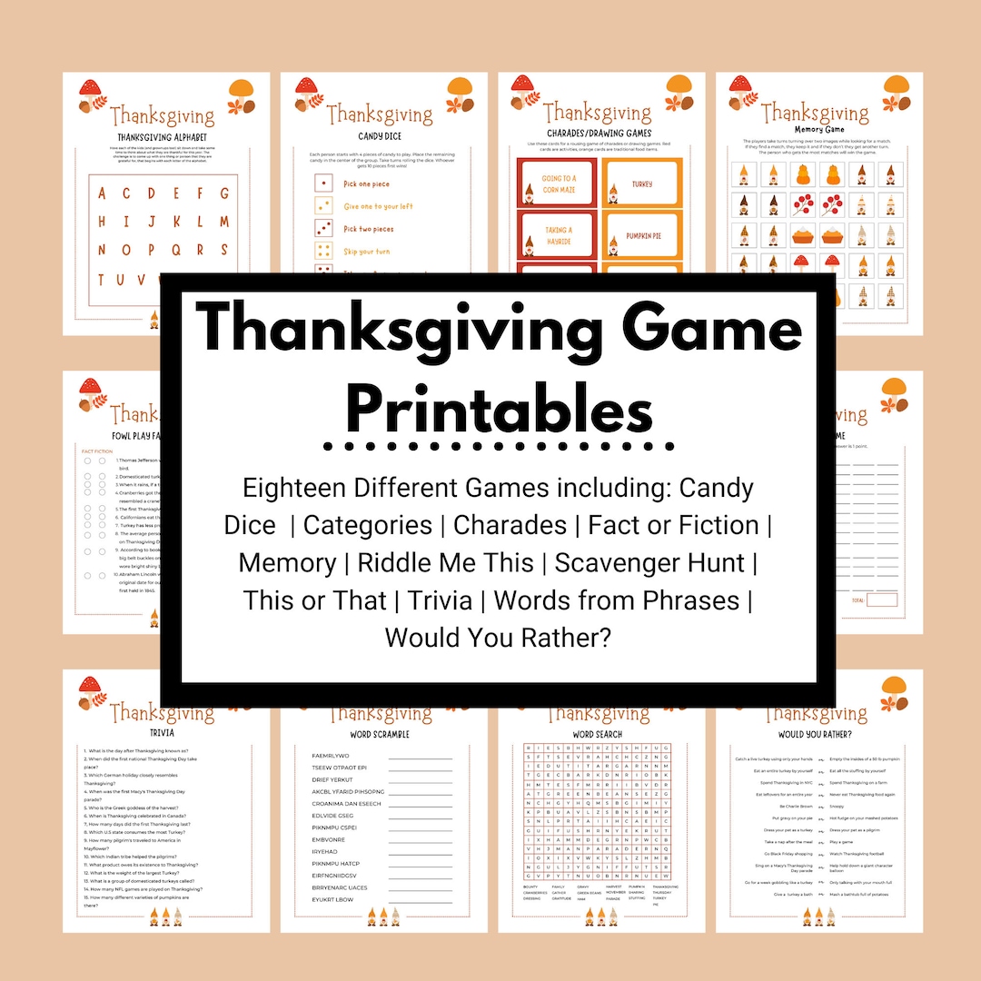 Thanksgiving Party Games for Kids | Kids Thanksgiving Party Game Bundle ...