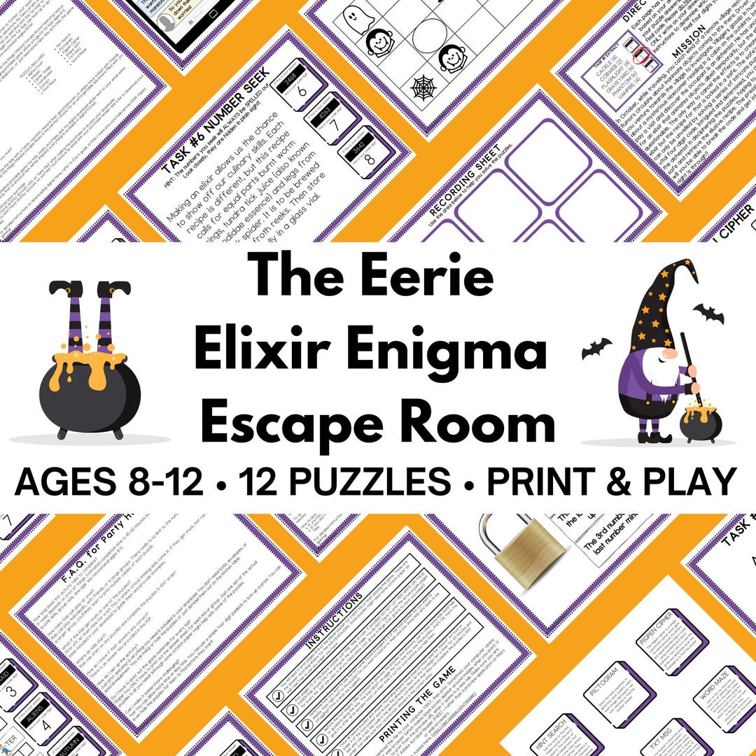 Halloween Escape Game - Eerie Elixir Enigma Party Game - 12 Puzzle ...