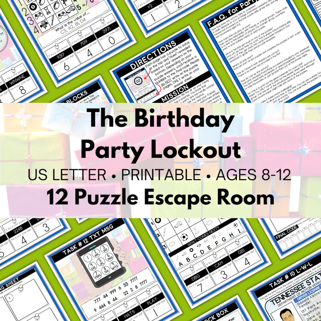 Birthday Escape Game - the Birthday Party Lockout Party Game - 12 ...