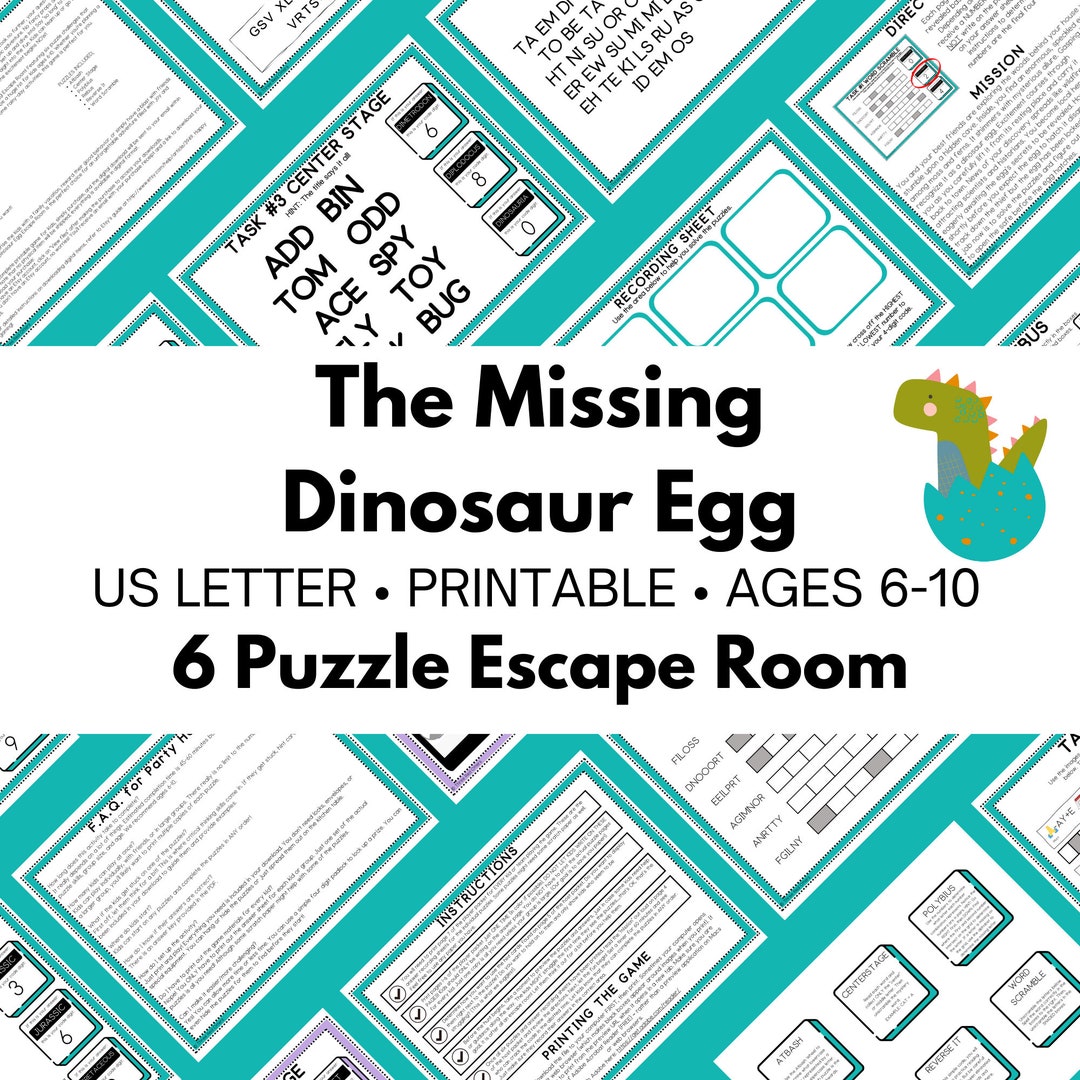 Dinosaur Escape Game – the Missing Dinosaur Egg Party Game – 6 Puzzle ...