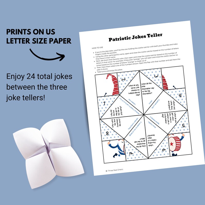 Fourth of July Cootie Catcher With Jokes Bundle | Three Patriotic ...