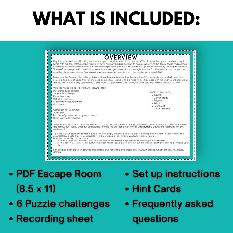 Dinosaur Escape Game – the Missing Dinosaur Egg Party Game – 6 Puzzle ...