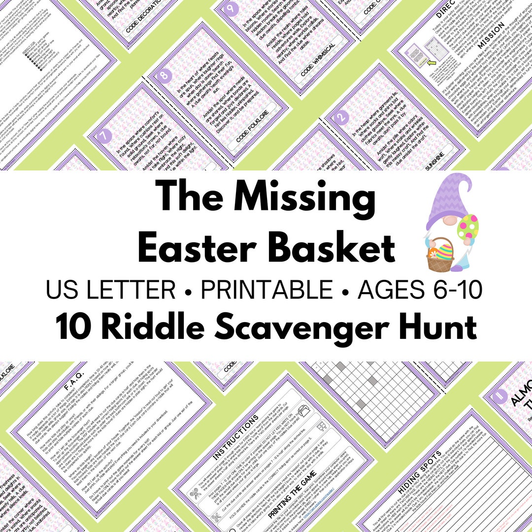 Easter Treasure Hunt – Missing Easter Basket Party Game – 10 Riddle ...