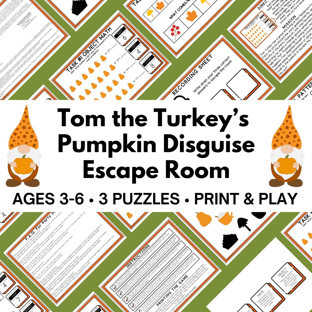 Thanksgiving Escape Game – Tom the Turkey Pumpkin Disguise Party Game ...