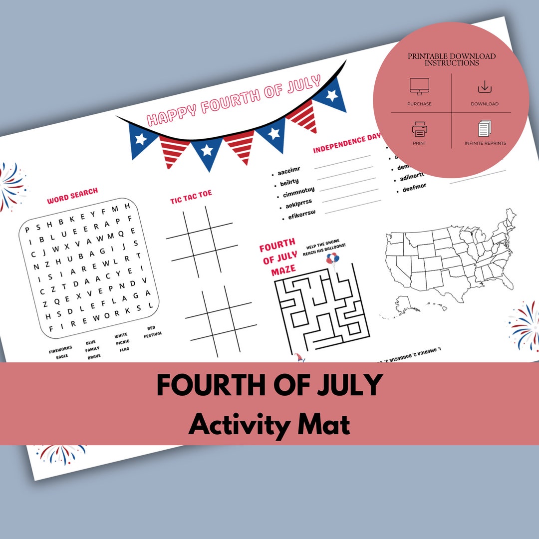 Fourth of July Party Placemat Activity Coloring Page Patriotic Fun for ...