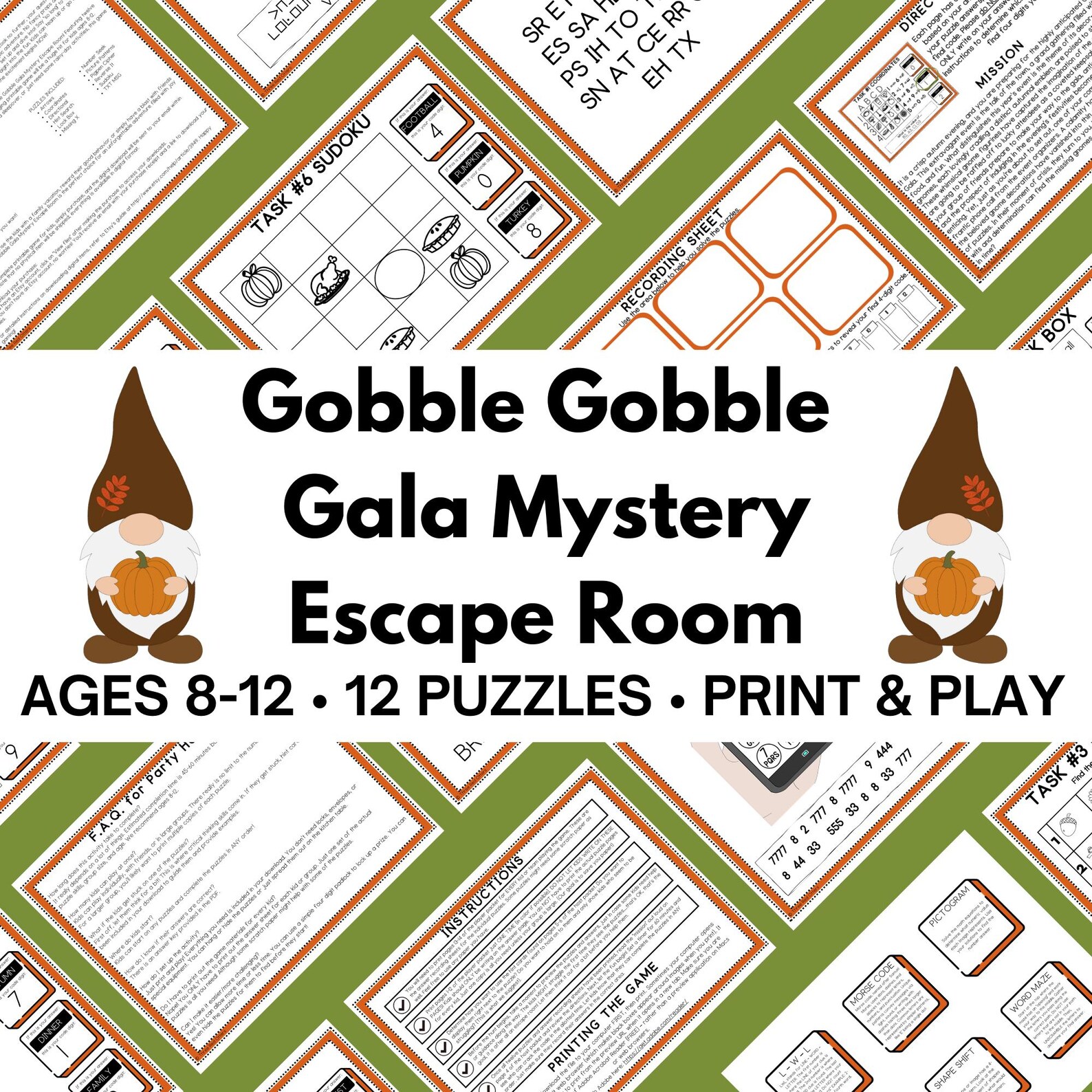 Thanksgiving Escape Game - Gobble Gobble Gala Mystery Party Game - 12 ...