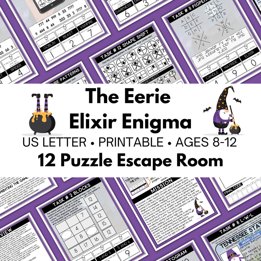 Halloween Escape Game Eerie Elixir Enigma Party Game 12 Puzzle ...