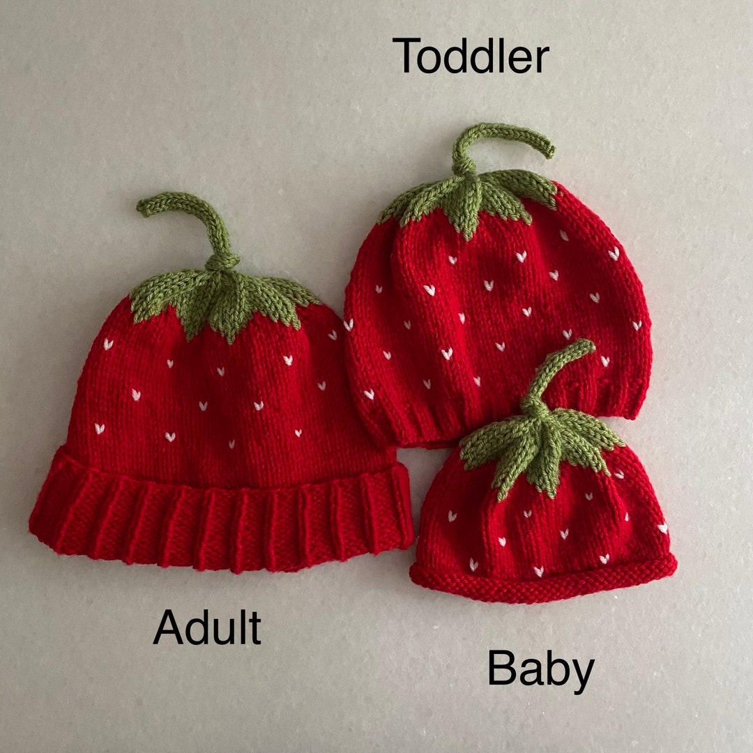 Knit Strawberry Fruit Hat; Adult, Toddler, Baby Caps; Mommy and Me ...