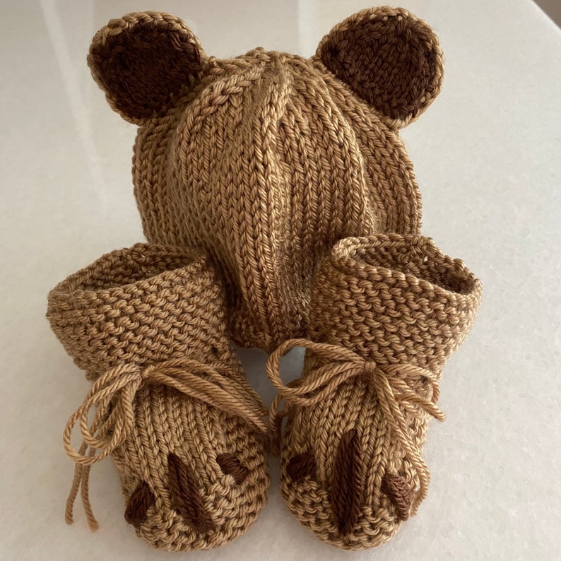 Baby Bunny Bear, Knit Hat Bootie Set, Infant Beanie Crib Shoes, Newborn ...