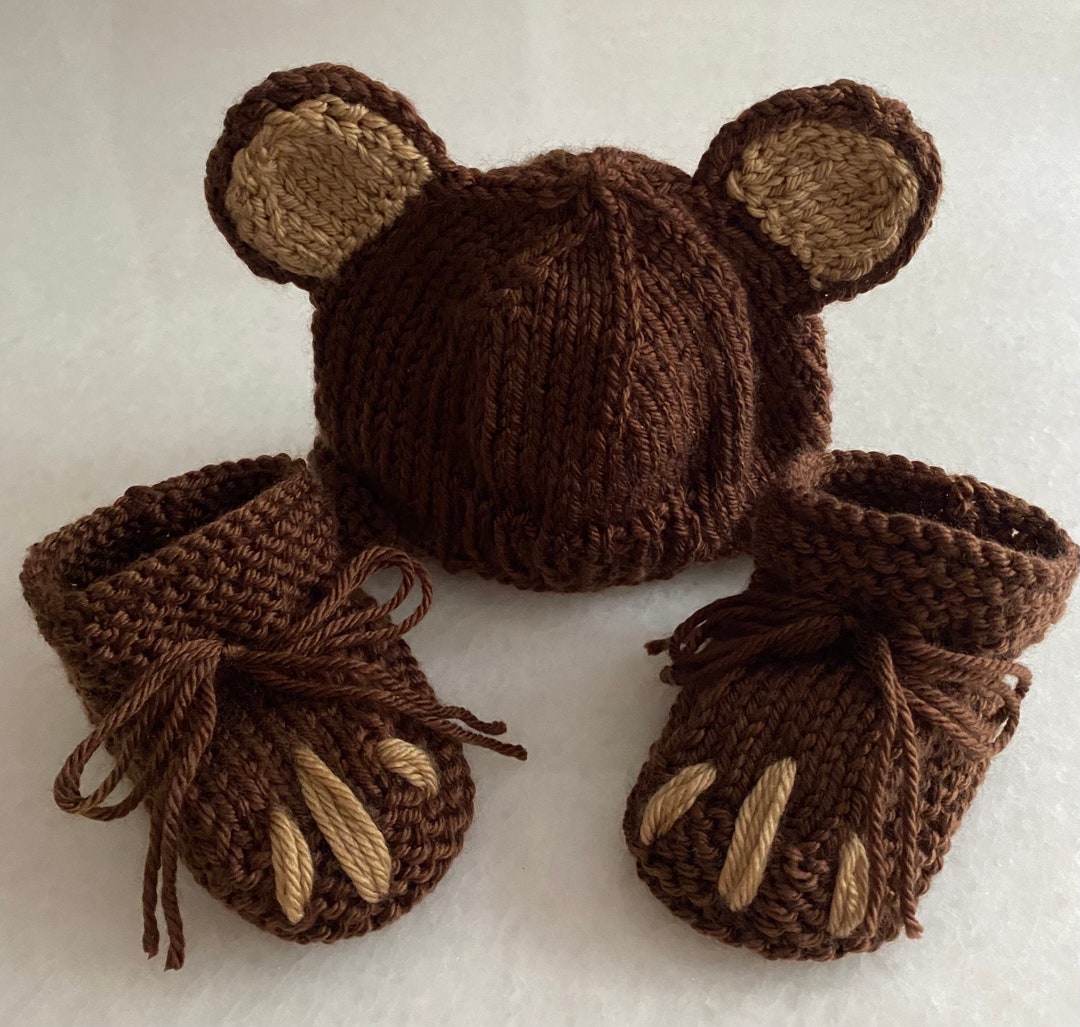 Baby Bunny Bear, Knit Hat Bootie Set, Infant Beanie Crib Shoes, Newborn ...