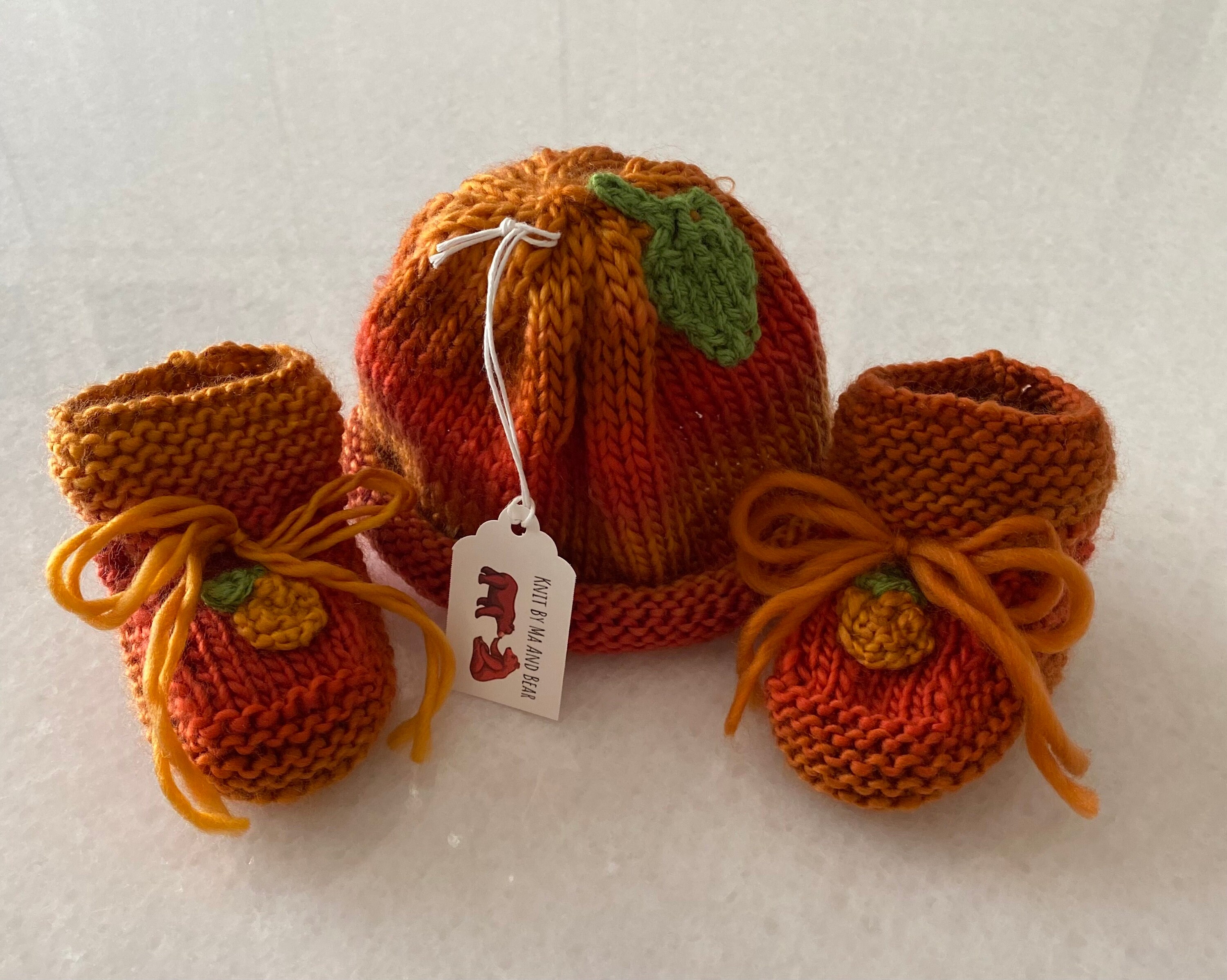 Lemon and Mango Hand Knit Baby Hat and Booties; Cap, Beanie; Crib Shoes ...