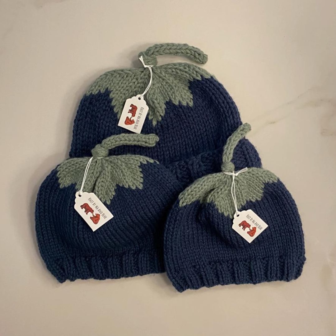 Knit Blueberry Fruit Hat; Adult, Toddler, Baby Caps; Mommy and Me ...