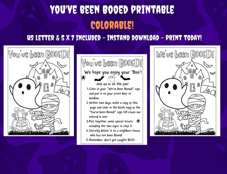 You've Been Booed Printable: Halloween Coloring Pages (PDF) - Etsy