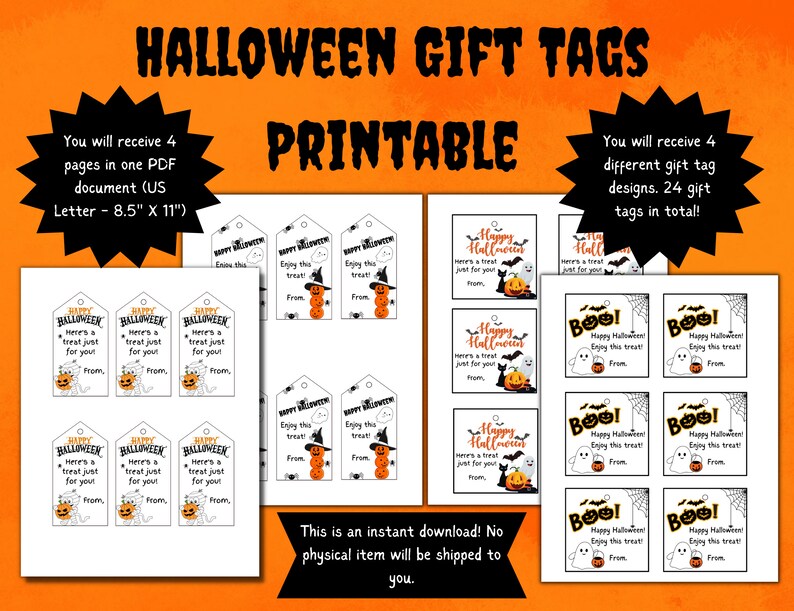 Halloween Gift Tag Printable, Halloween Favor Tag, Halloween Treat Tag ...