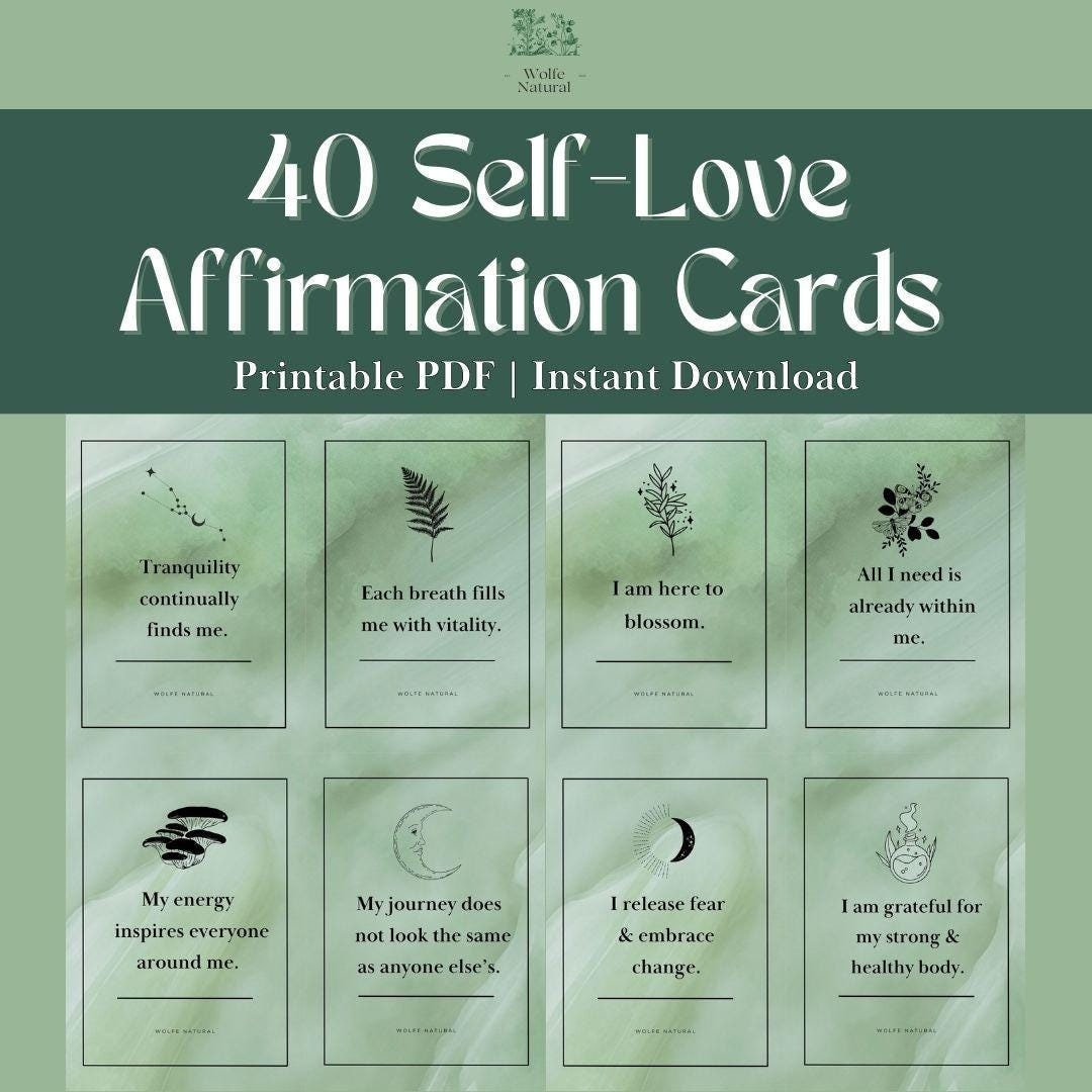 40 Self Love Affirmation Cards Printable | Whimsical | Magical | Earthy ...