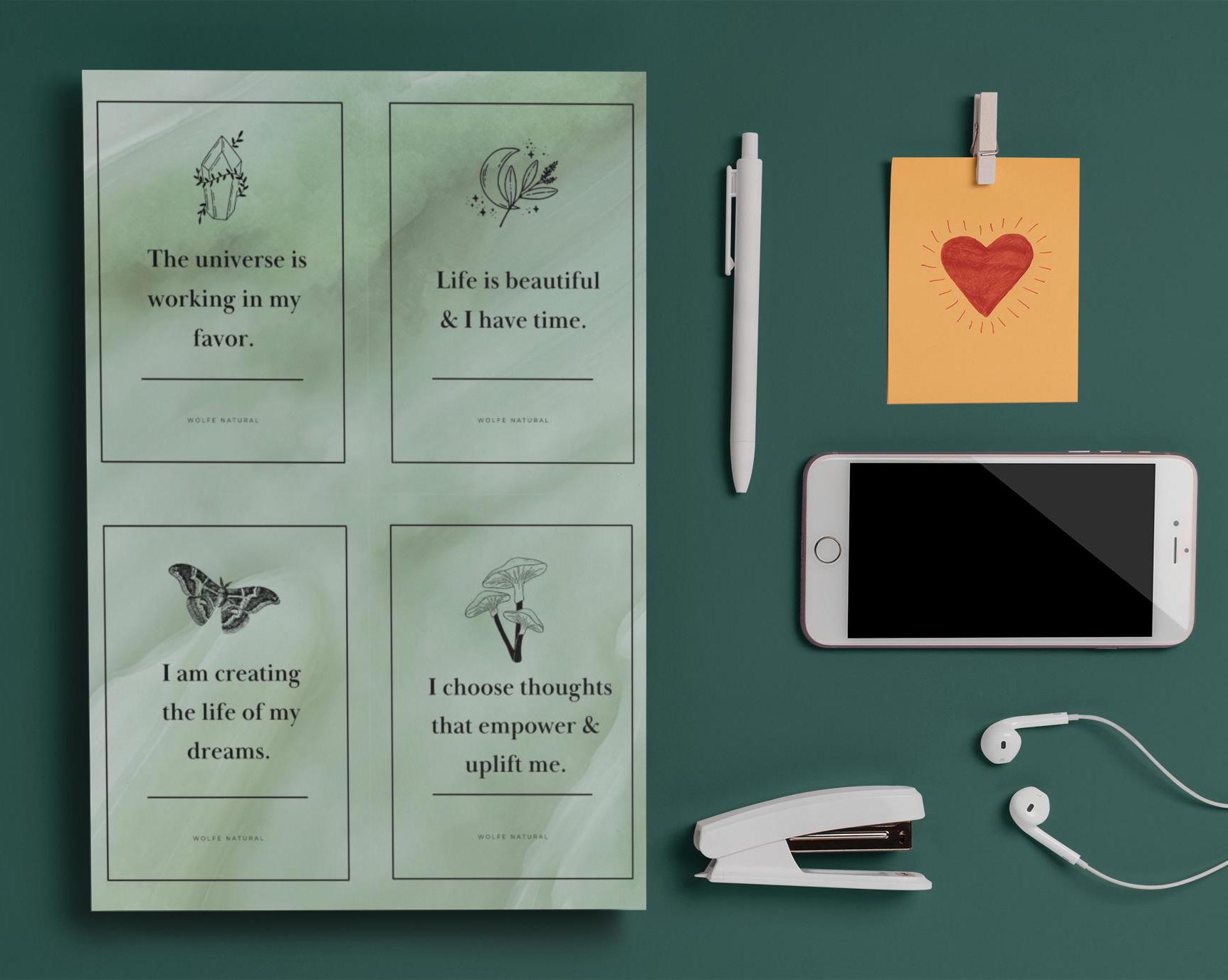 40 Self Love Affirmation Cards Printable Whimsical Magical Earthy Green ...