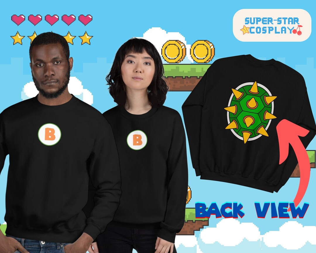 BOWSER SHELL COSPLAY Sweatshirt, Video Game Themed Party Costume ...
