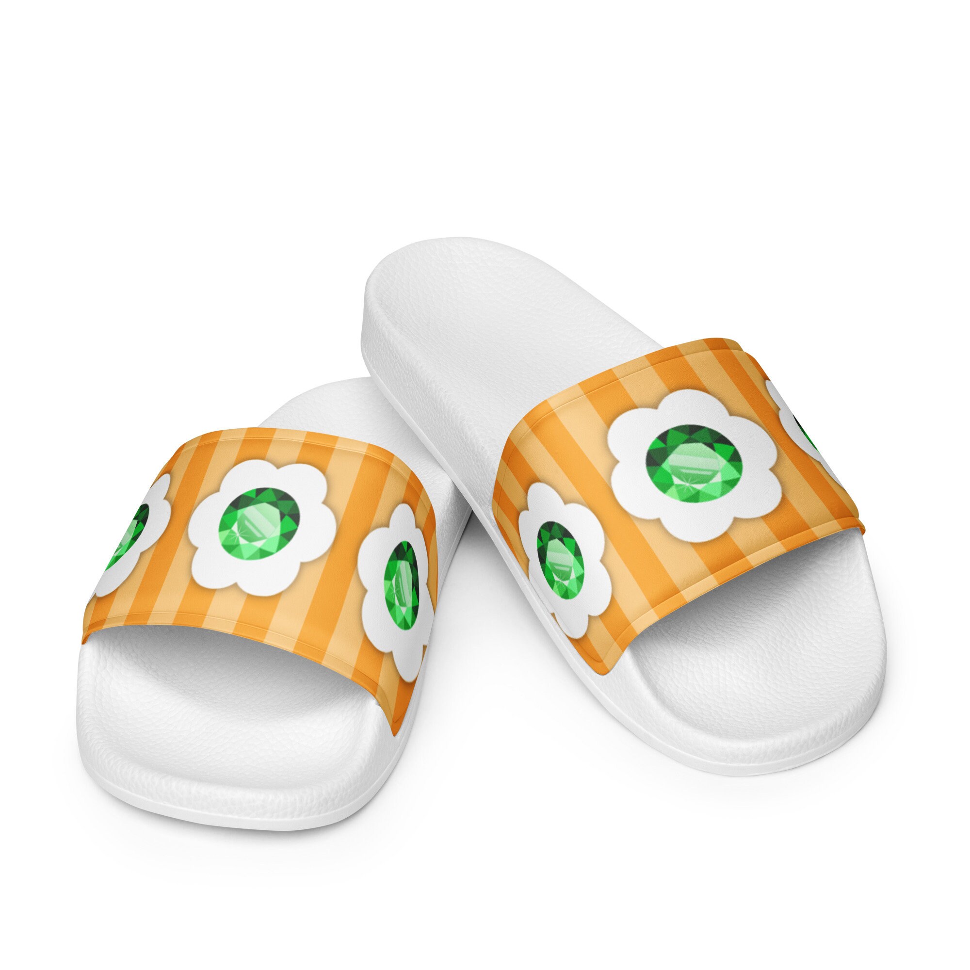 DAISY COSPLAY Women's Slides, White Daisy Medallion With Green Gem ...