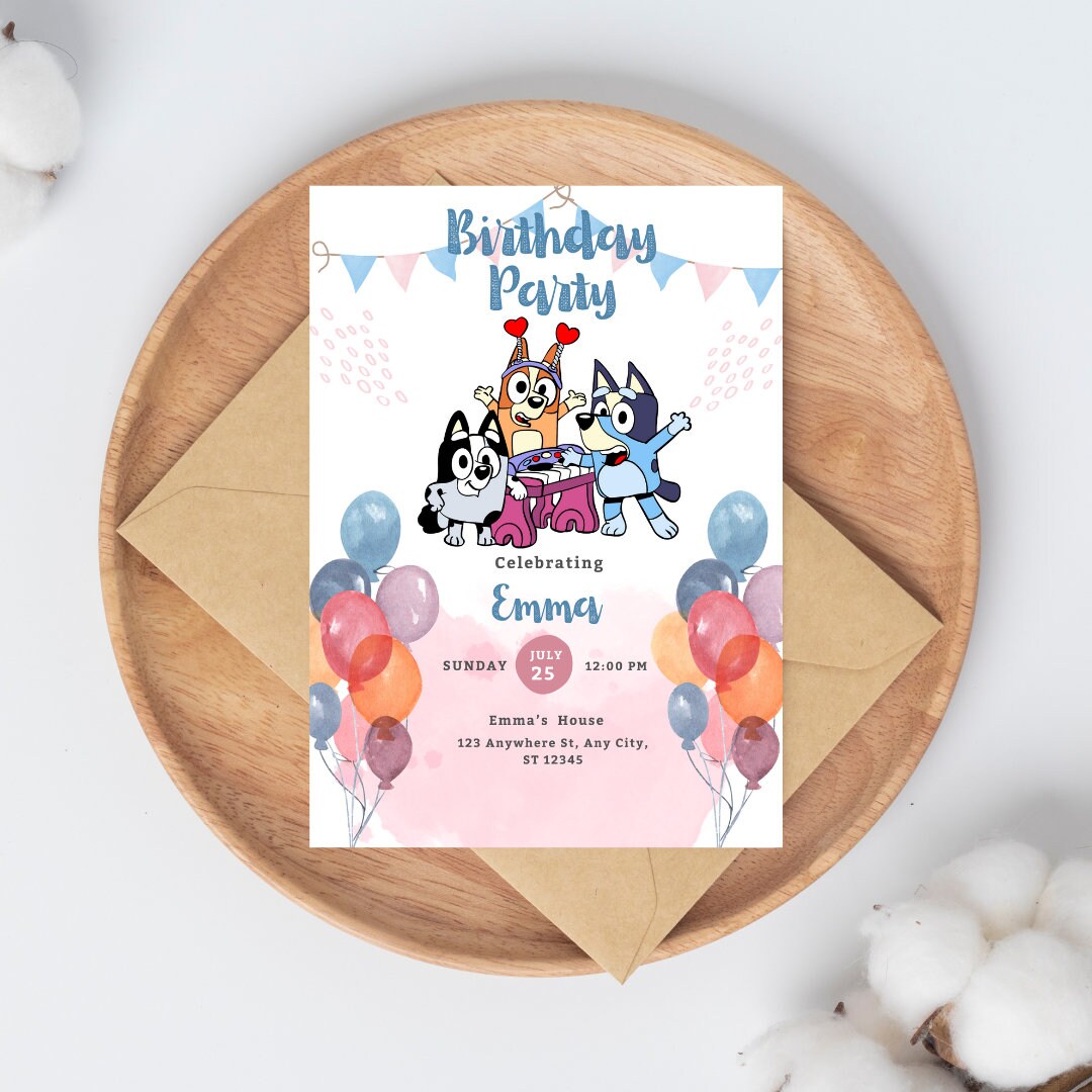 Bluey Birthday Invitation Canva Editable Template Bluey Kids - Etsy