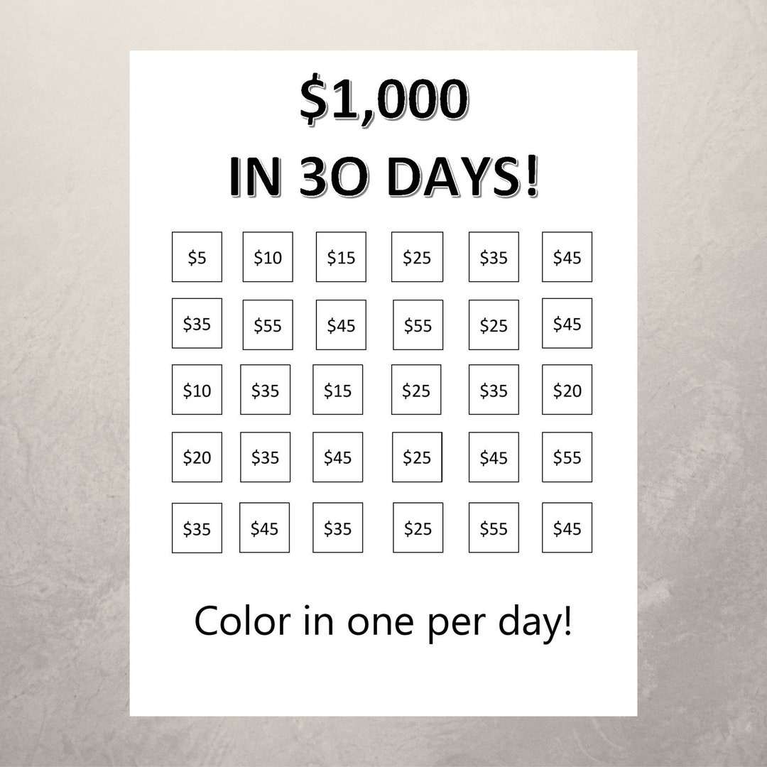 No Saving Challenge ,printable 1000 in 30 Days Cash Savings Goals ...