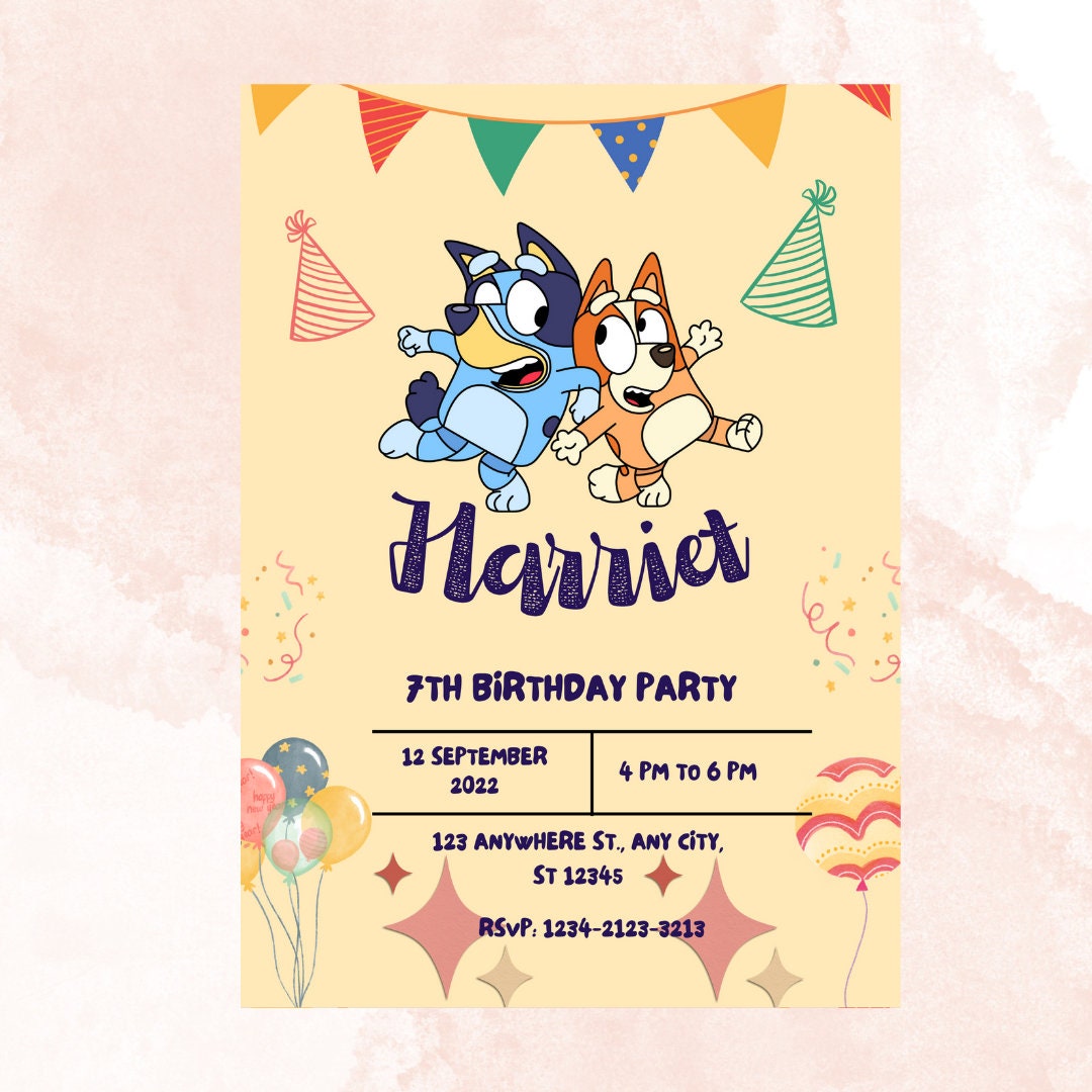 Bluey Birthday Invitation Instant Download Digital Invite - Etsy